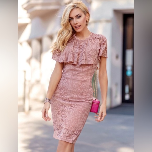 Miusol | Dresses | Miusol Overlay Floral Lace Ruffle Trim Cocktail ...